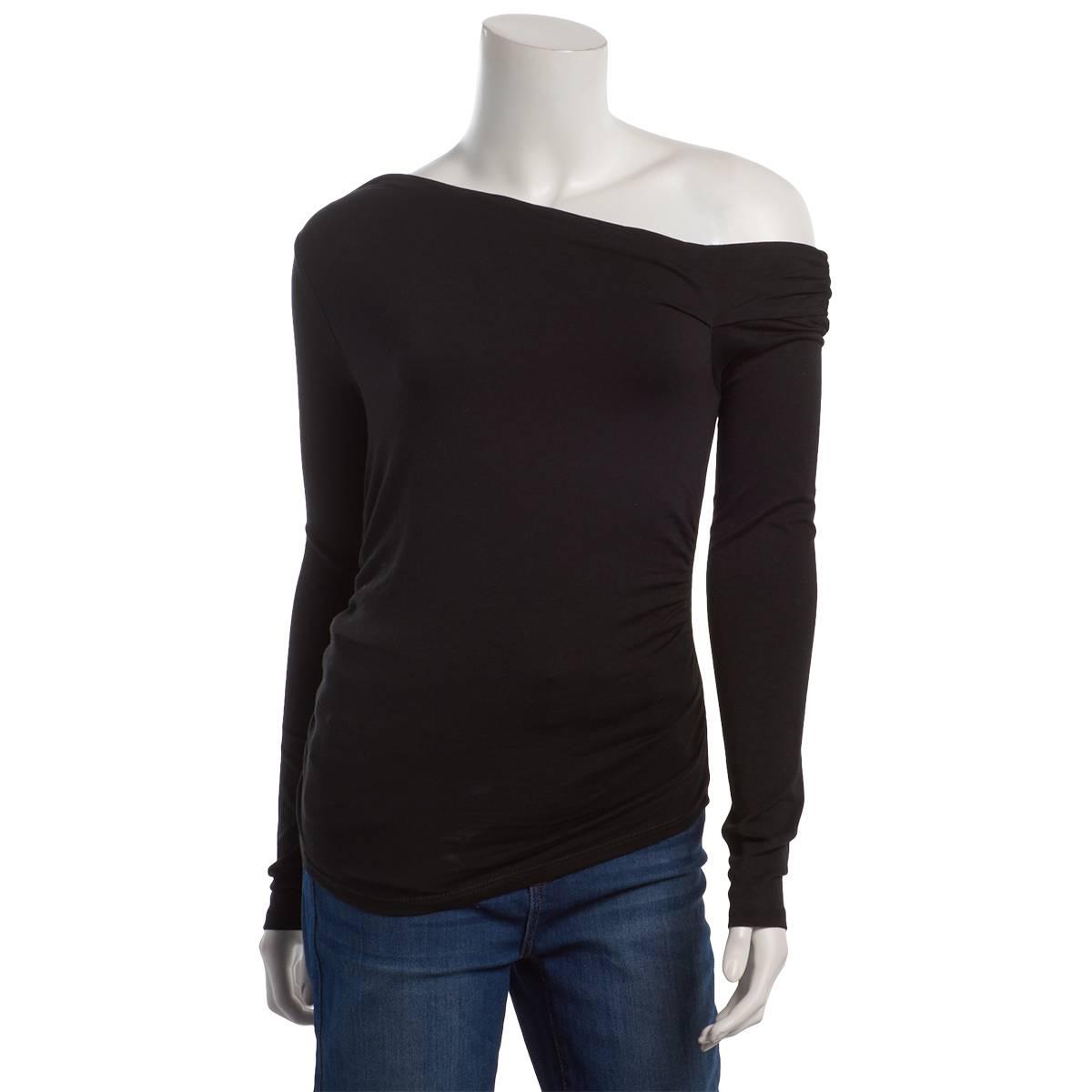 Click here for Juniors Pink Rose Long Sleeve Asymmetrical Off Sho... prices