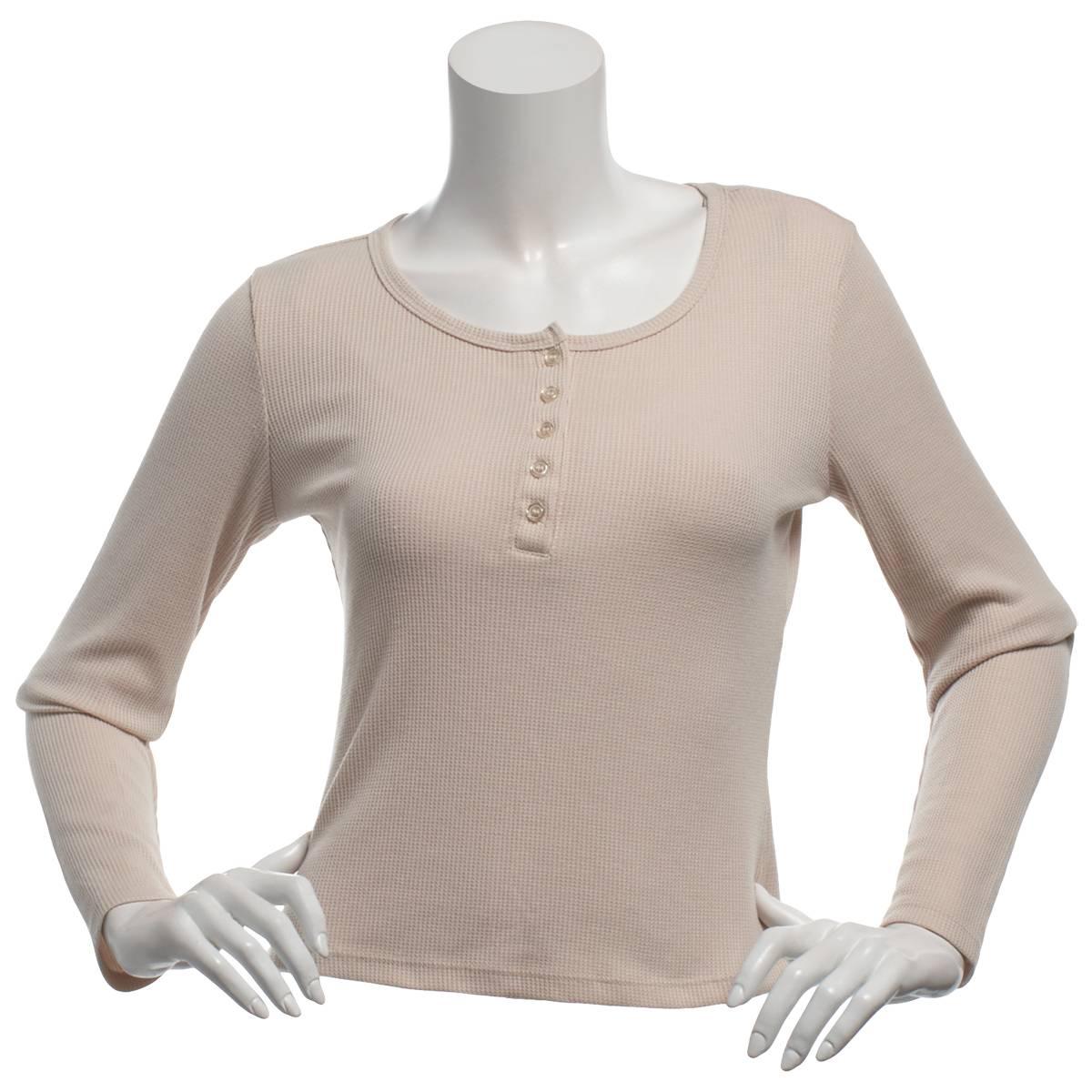 Click here for Juniors Pink Rose Long Sleeve Thermal Henley Tee prices