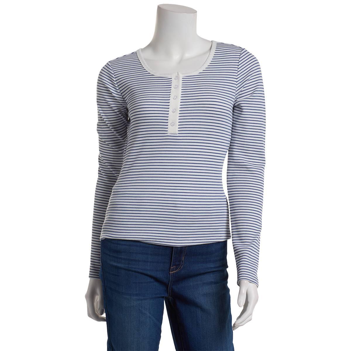 Click here for Juniors Pink Rose Long Sleeve Thermal Stripe Henle... prices