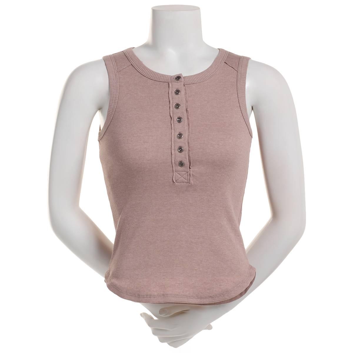 Click here for Juniors Pink Rose Mineral Wash Rib Henley Tank Top prices