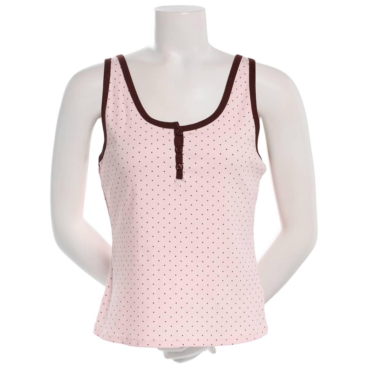 Click here for Juniors Pink Rose Polka Dot Henley Long Tank Top -... prices