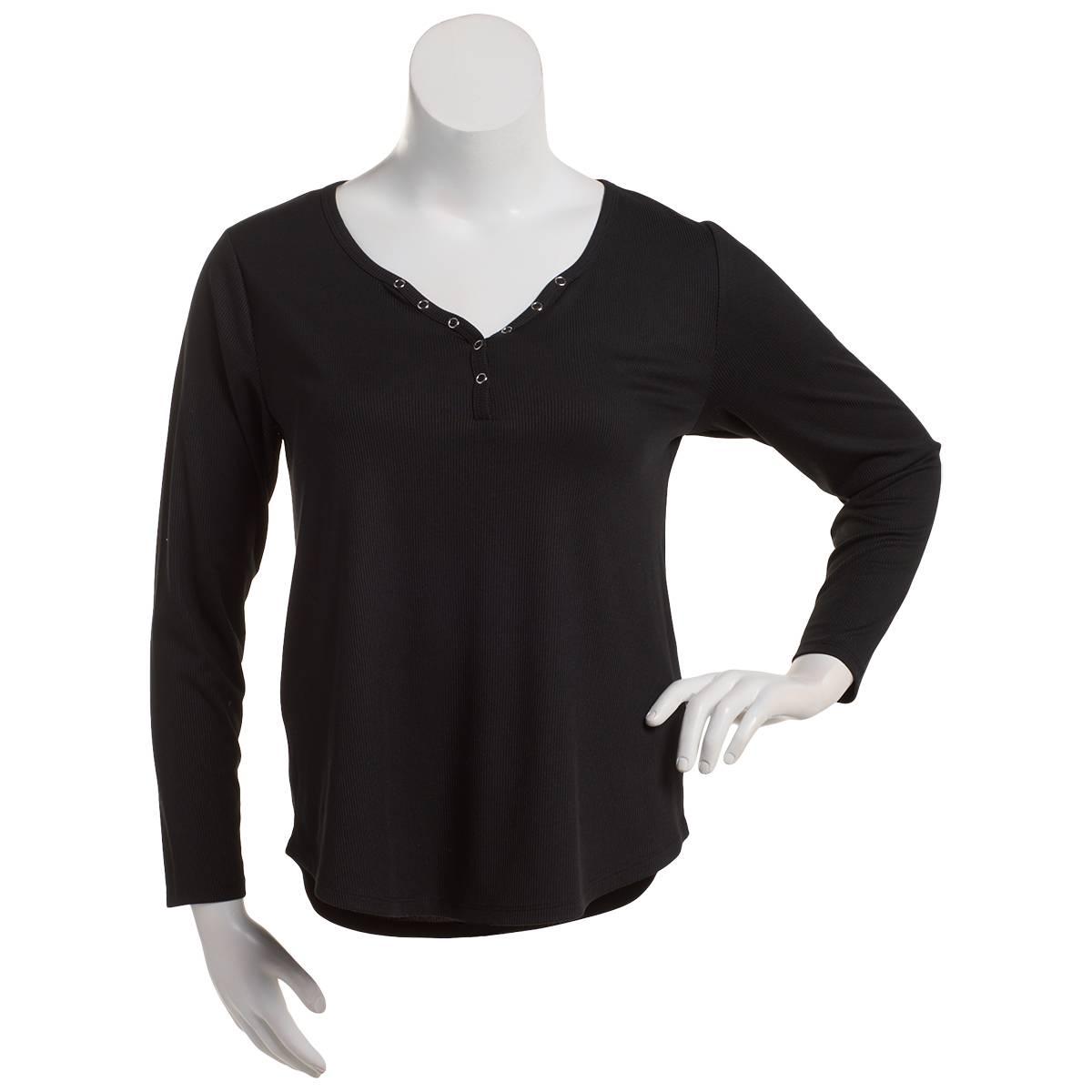 Click here for Juniors Plus Eye Candy Long Sleeve Rib Snap Button... prices