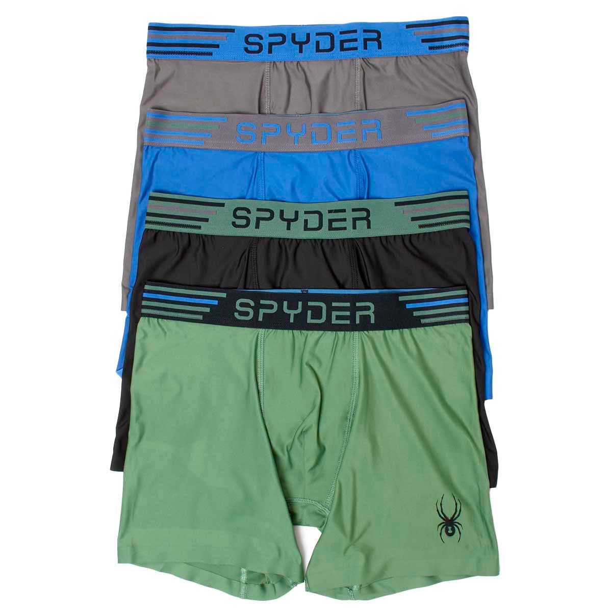 Click here for Mens Spyder 4pc. Knit Boxer Briefs - Grey/Blue/Bla... prices