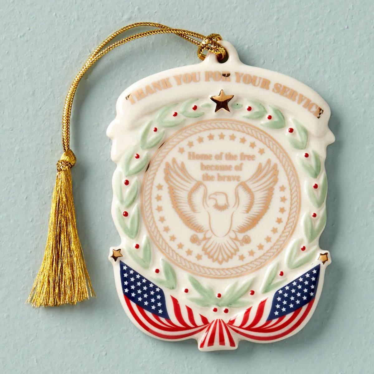 Lenox Thank You For Your Service Ornament - Ivory With Enamel Coloring And Gold Acce