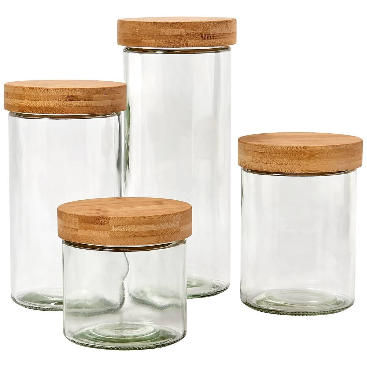 Click here for Gourmet Kitchen 4pc. Round Glass Jar Set with Bamb... prices