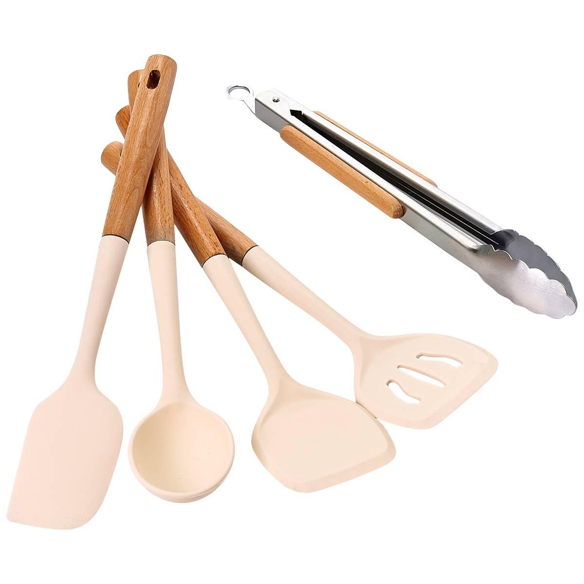 Click here for Gourmet Kitchen 5pc. Beachwood/Silicone Utensil Se... prices