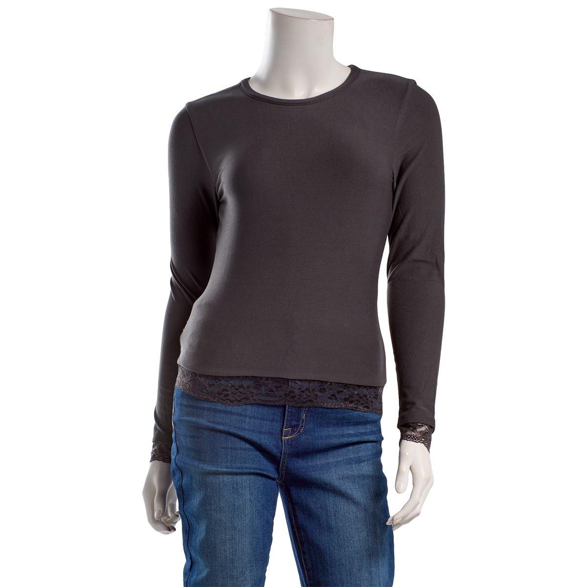 Click here for Juniors Derek Heart Long Sleeve Brushed Lace Hem T... prices