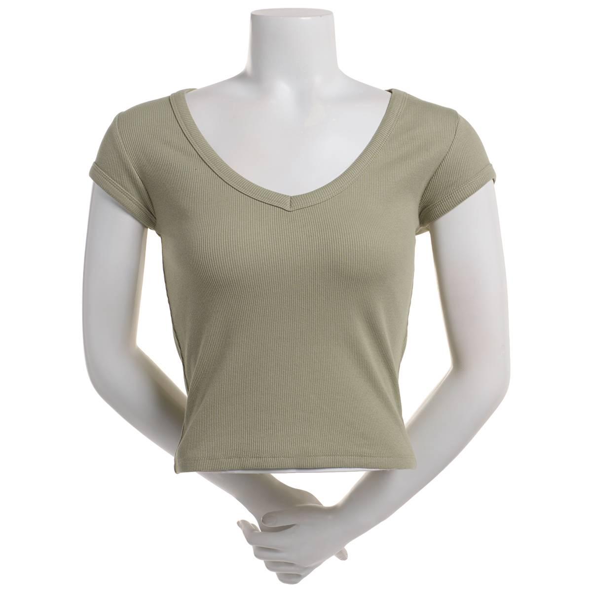Click here for Juniors Derek Heart Ribbed Cap Sleeve V-Neck Tee prices