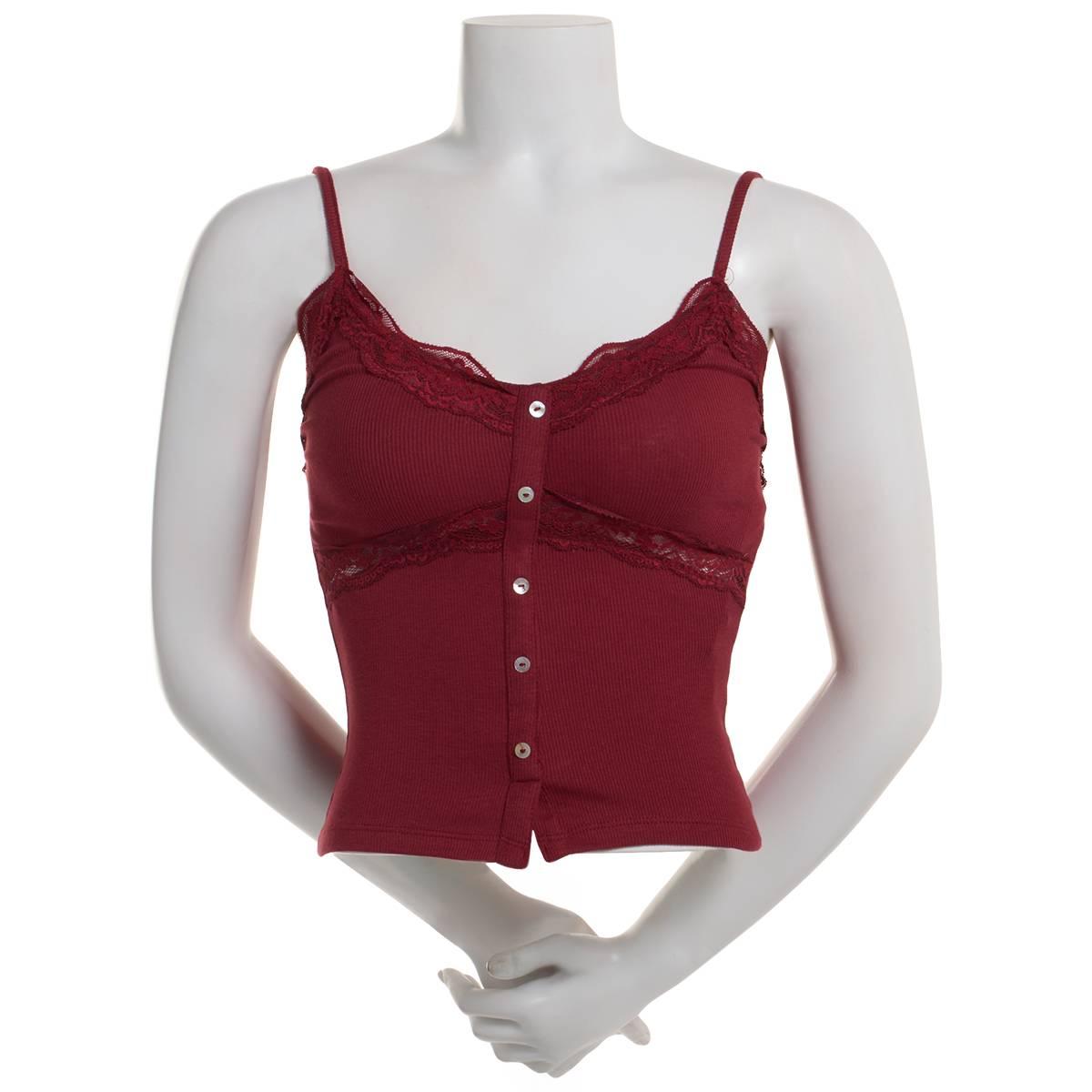 Click here for Juniors Derek Heart Rib Lace Button Front Tank Top prices