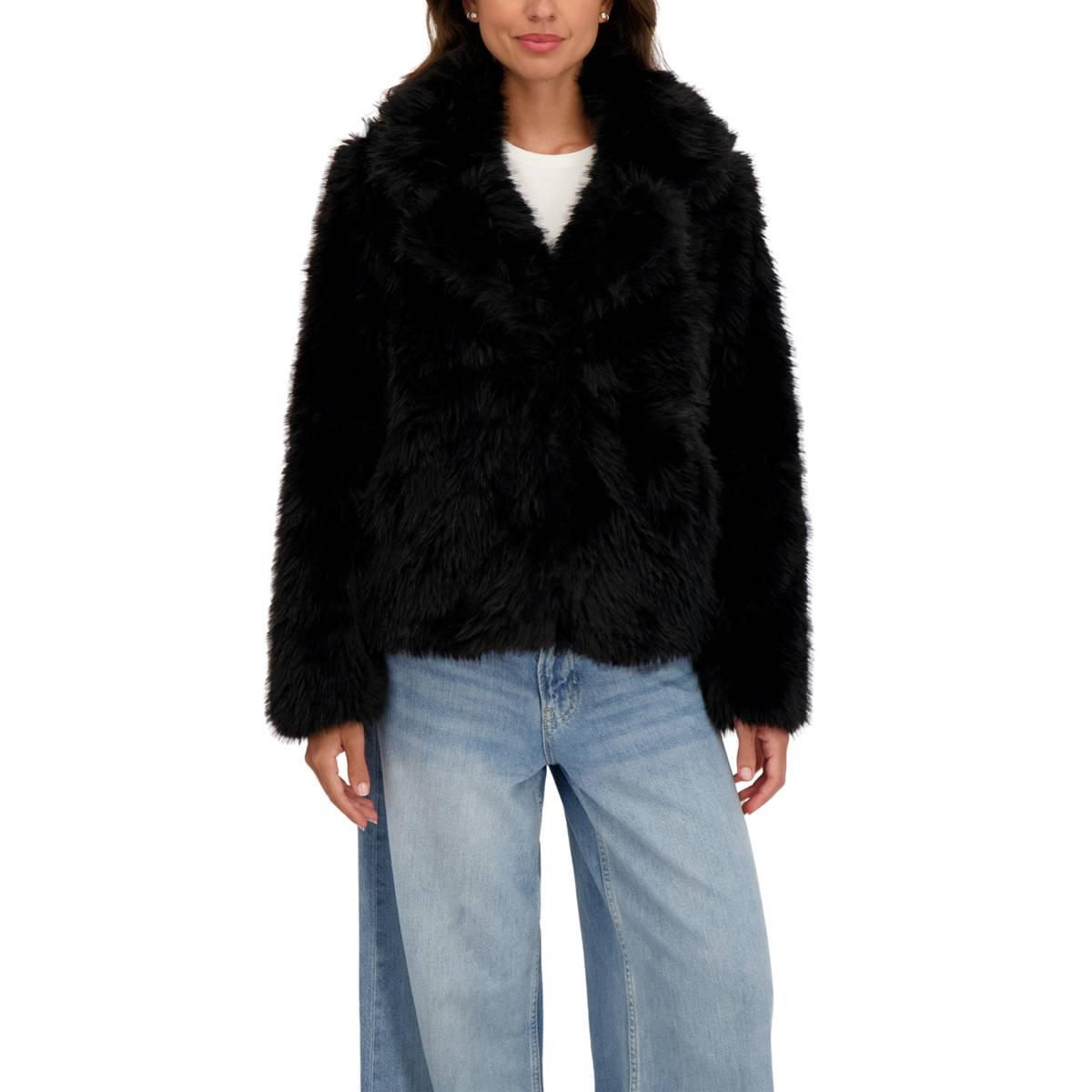 Sebby Collection Womens Long Hair Faux Fur Jacket - Grey