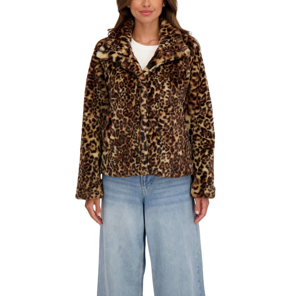 Sebby Collection Womens Short Faux Fur Jacket - Leopard