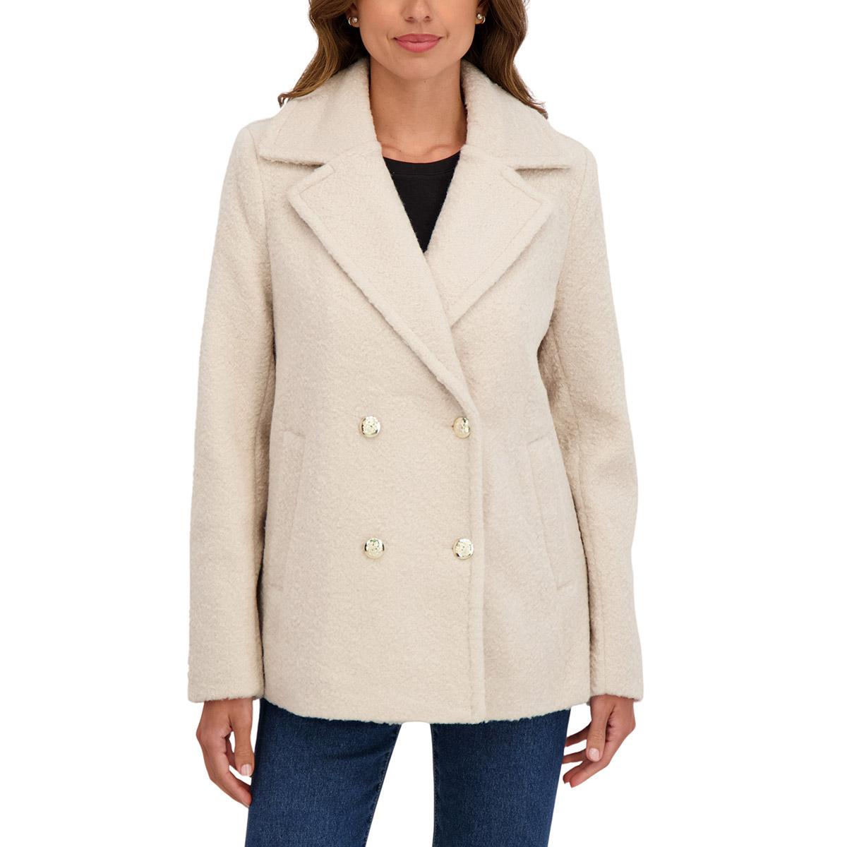 Sebby Collection Womens Boucle Pea Coat - Beige