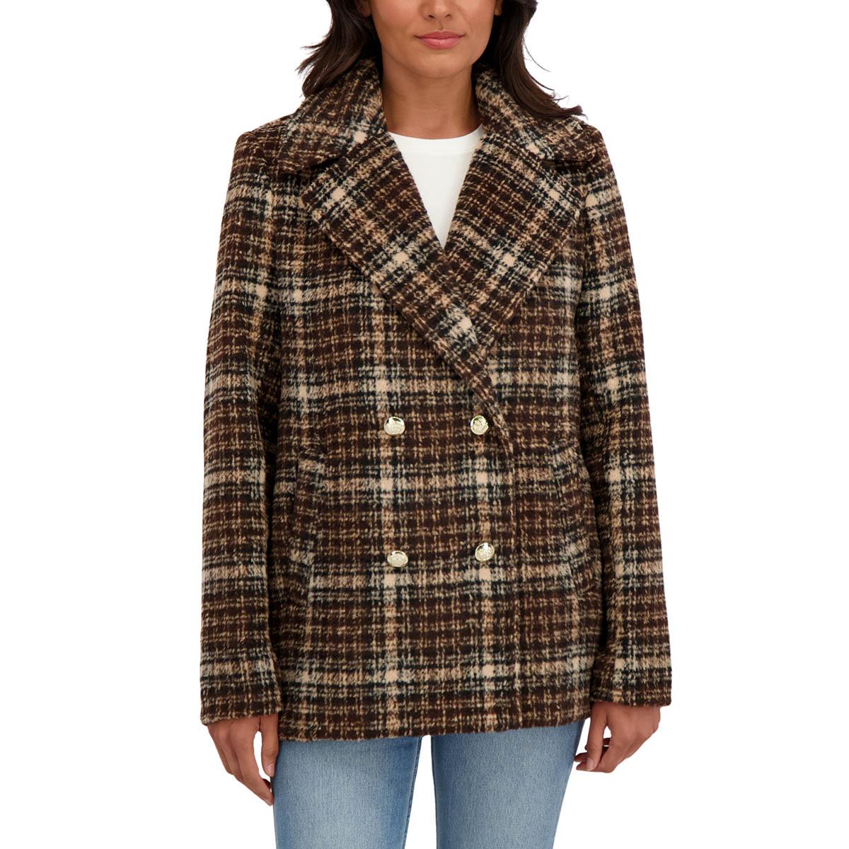 Click here for Womens Sebby Plaid Double Breasted Boucle Wool Coa... prices