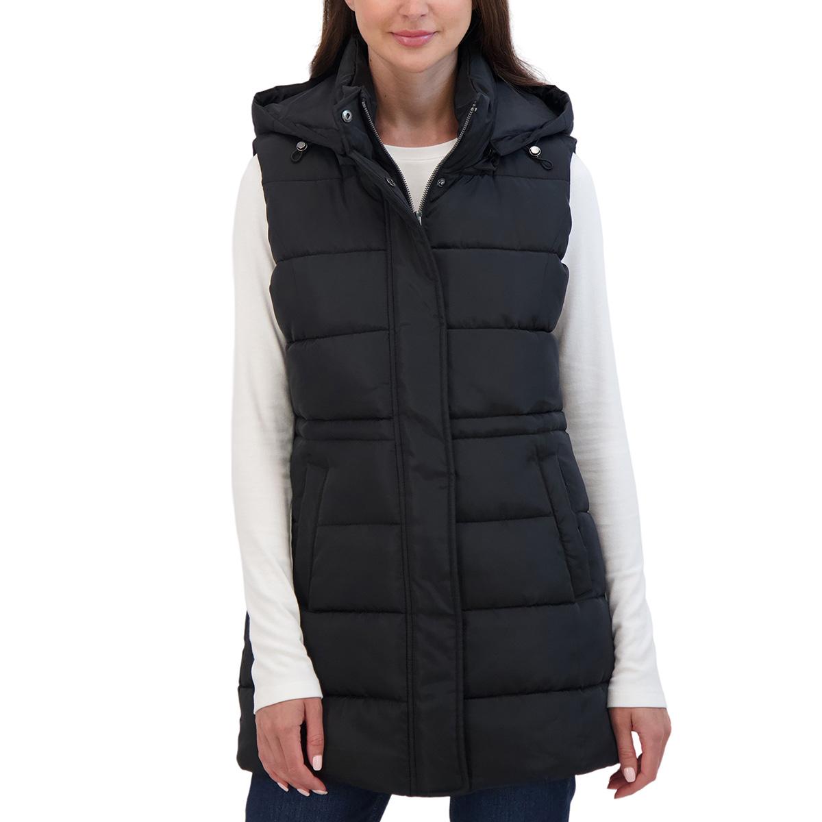 Sebby Collection Plus Size Puffer Vest With Drawstring Waist - Black