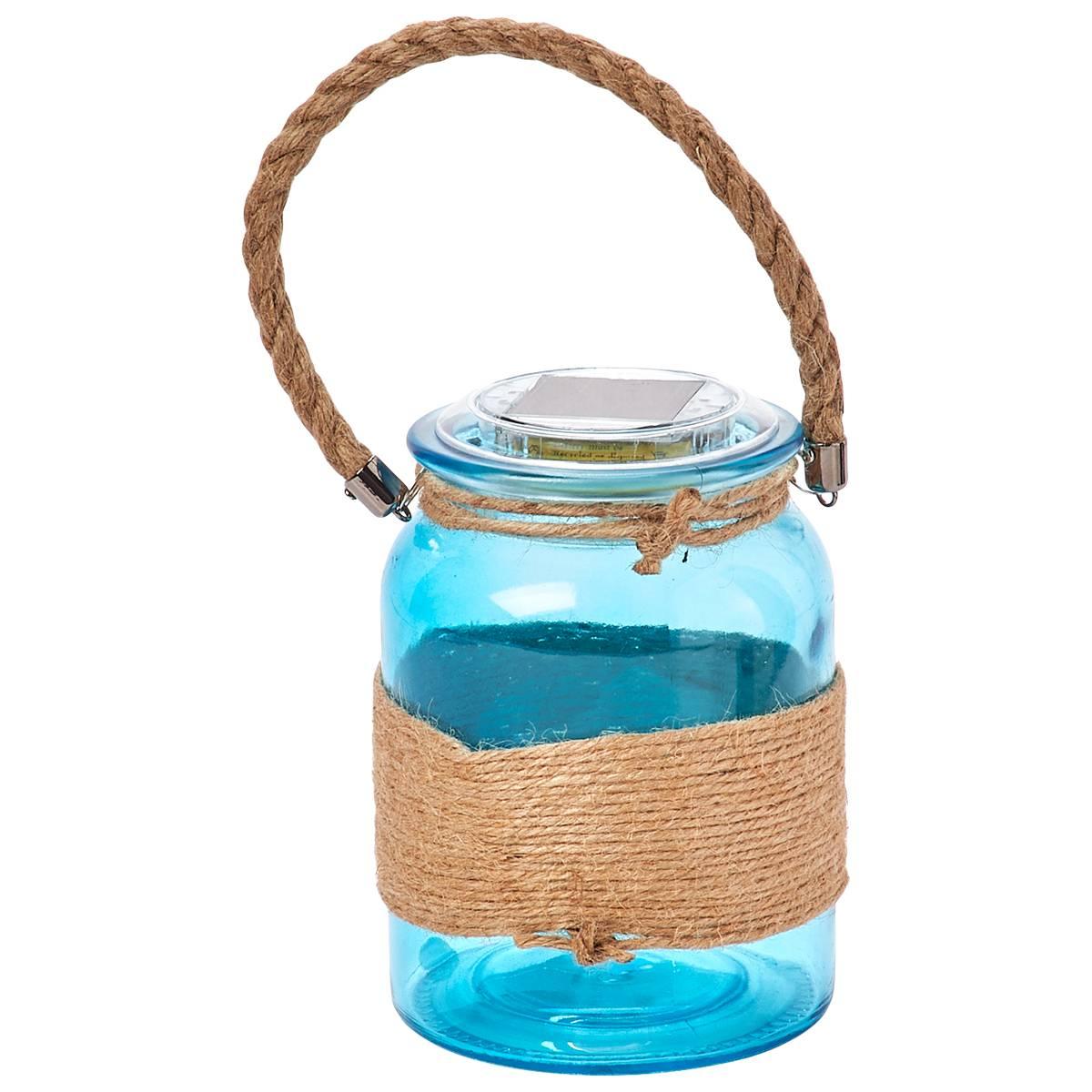 Click here for Glass LED Solar hanging Jar w/ Rope Handle - Blue prices