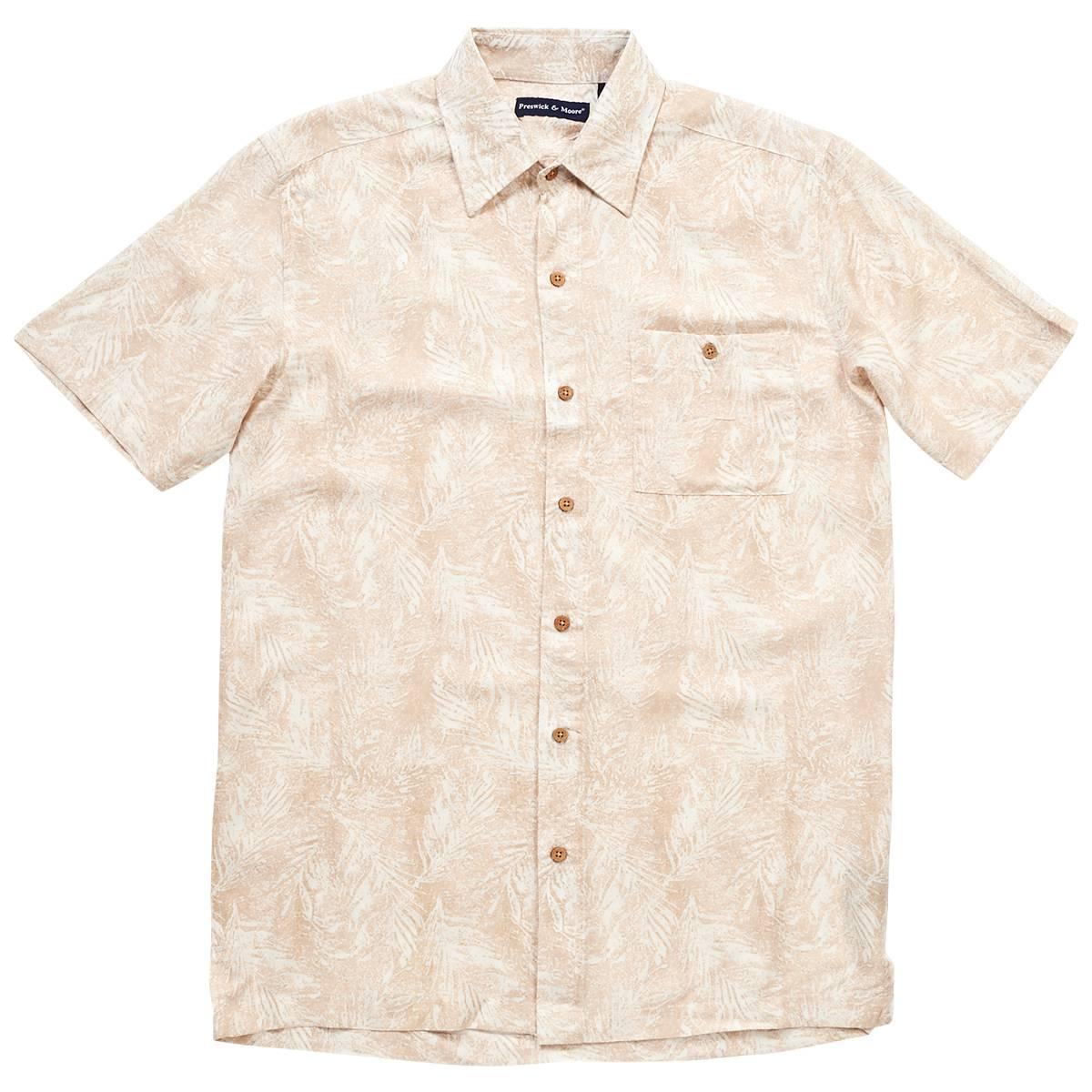 Mens Preswick & Moore(R) Tropical Leaf Button Down Shirt - Tannin