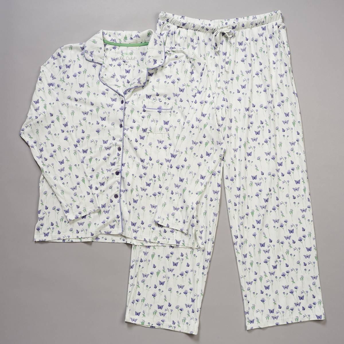 Click here for Womens White Orchid Butterfly Garden Long Sleeve P... prices