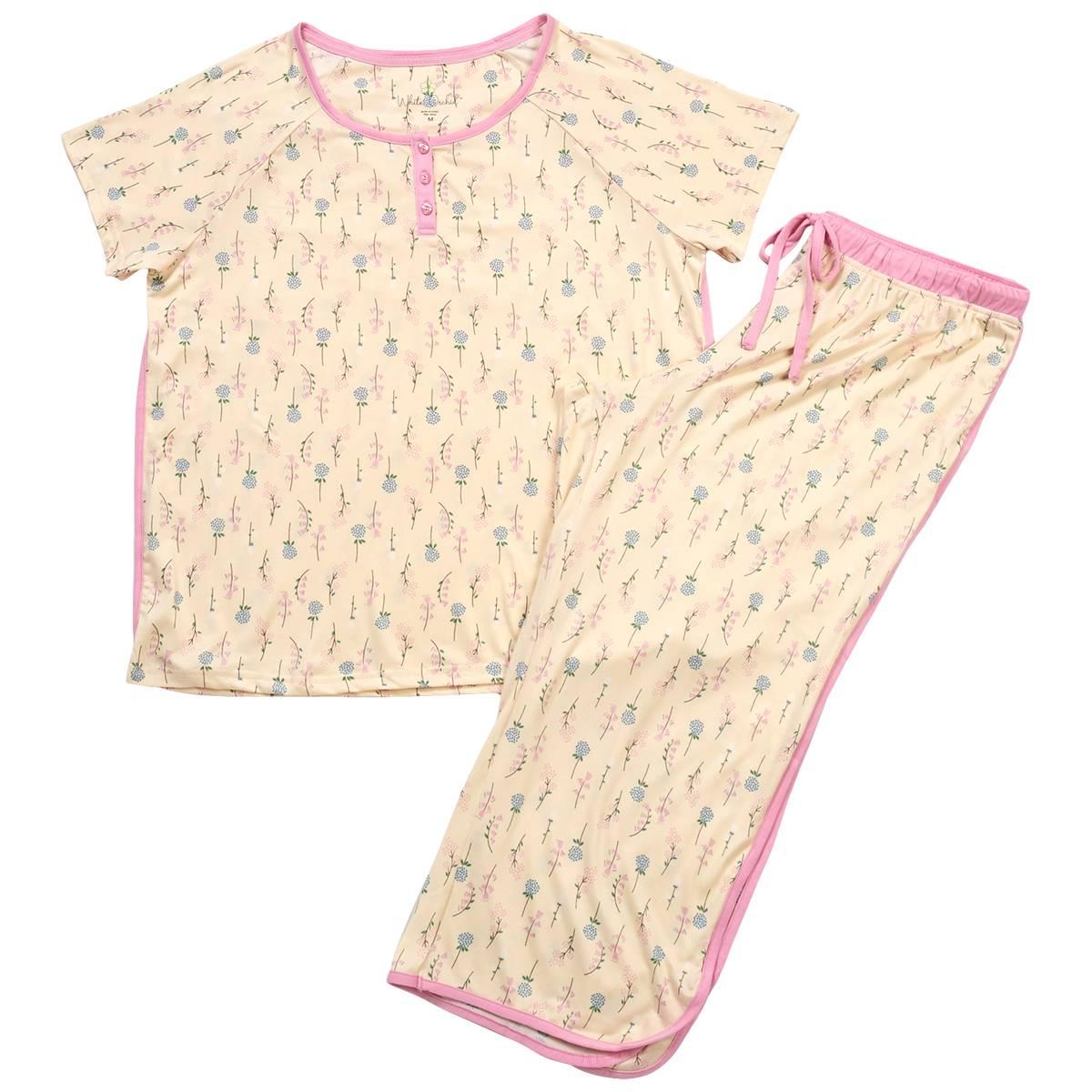 Click here for Womens White Orchid Floral Buds Pajama Set prices