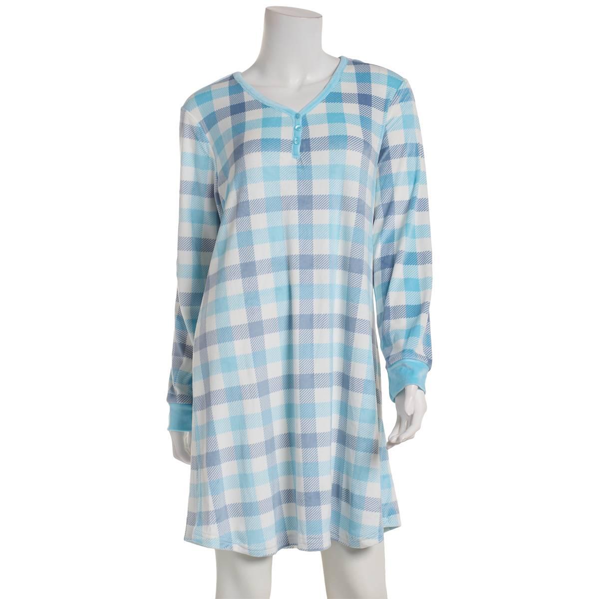 Click here for Plus Size White Orchid Silky Velour Check Henley N... prices