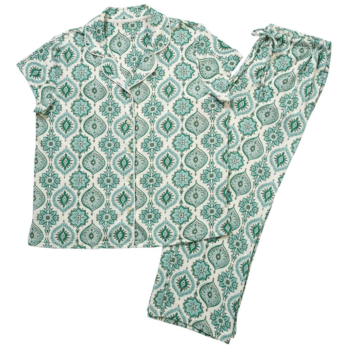 Click here for Petite White Orchid Short Sleeve Tile Cropped Paja... prices