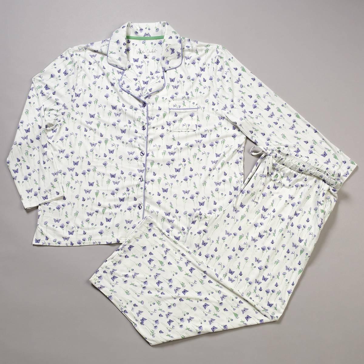 Click here for Petites White Orchid Butterfly Garden Long Pant Pa... prices