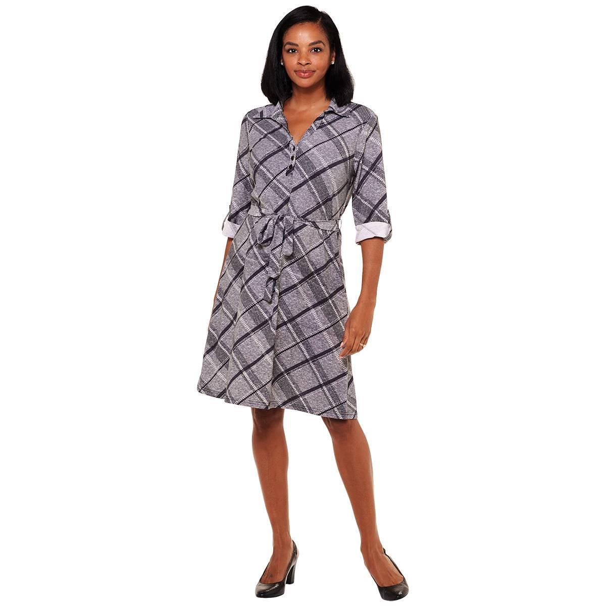 Click here for Womens Mlle Gabrielle Long Sleeve Tie Waist Plaid... prices
