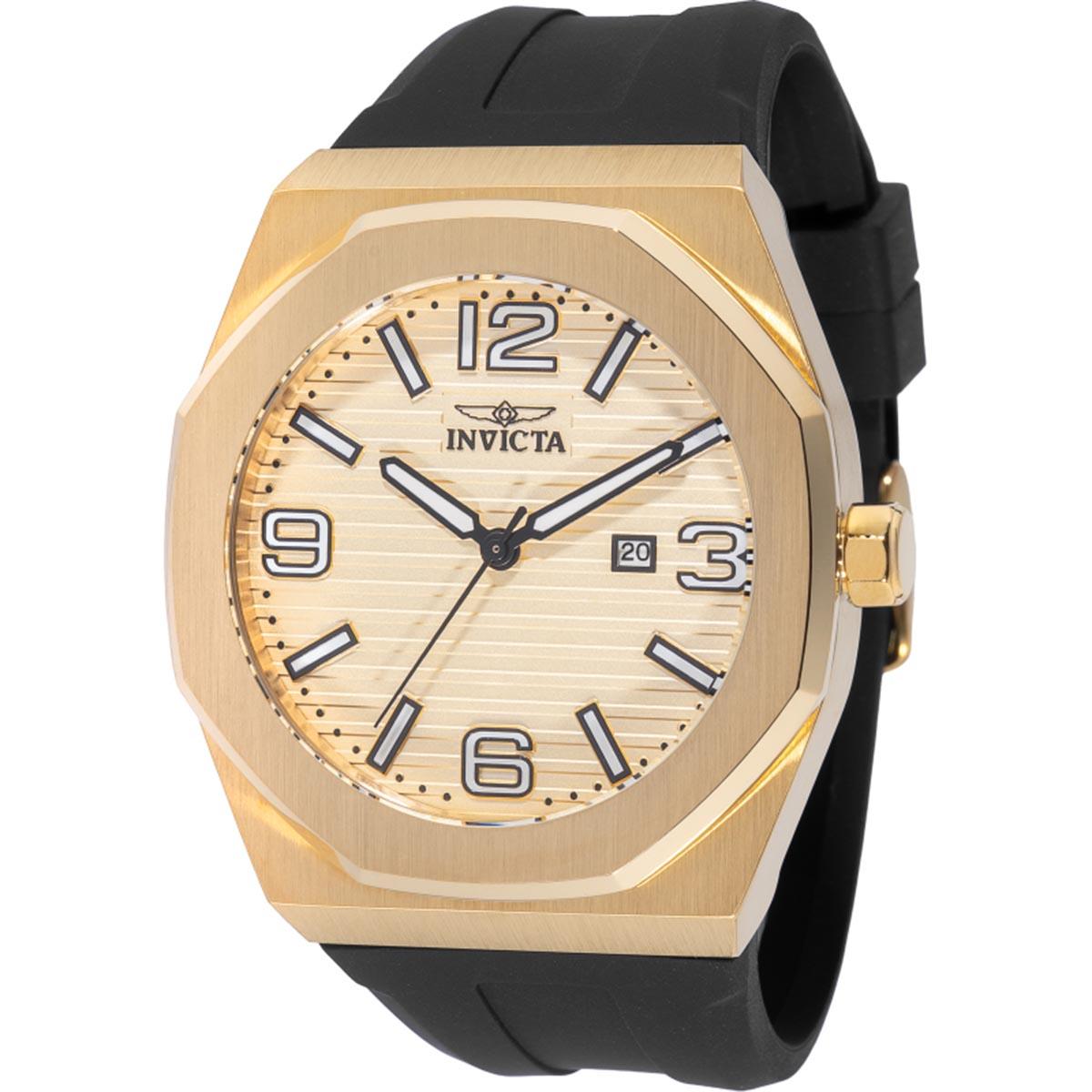 Invicta Mens 45775 Huracan Quartz 3 Hand Gold Dial Watch - Black