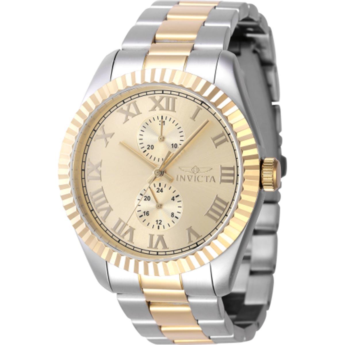 Invicta Mens 47428 Specialty Quartz Multifunction Gold Dial Watch - Silver