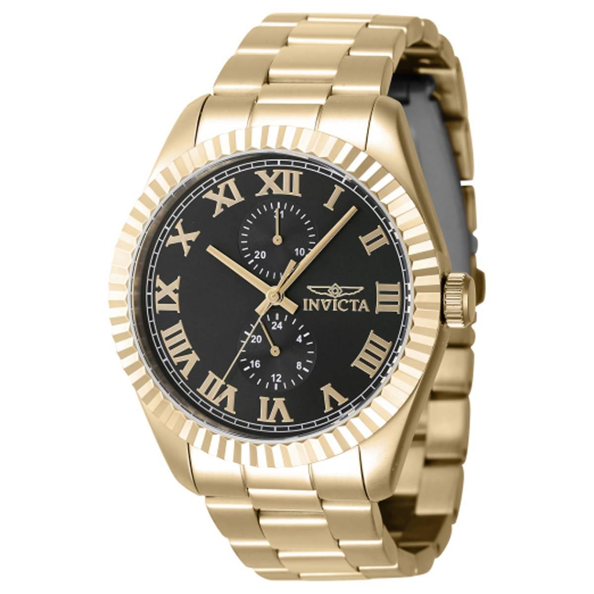 Invicta Mens 47429 Specialty Quartz Multifunction Black Dial Watch - Gold