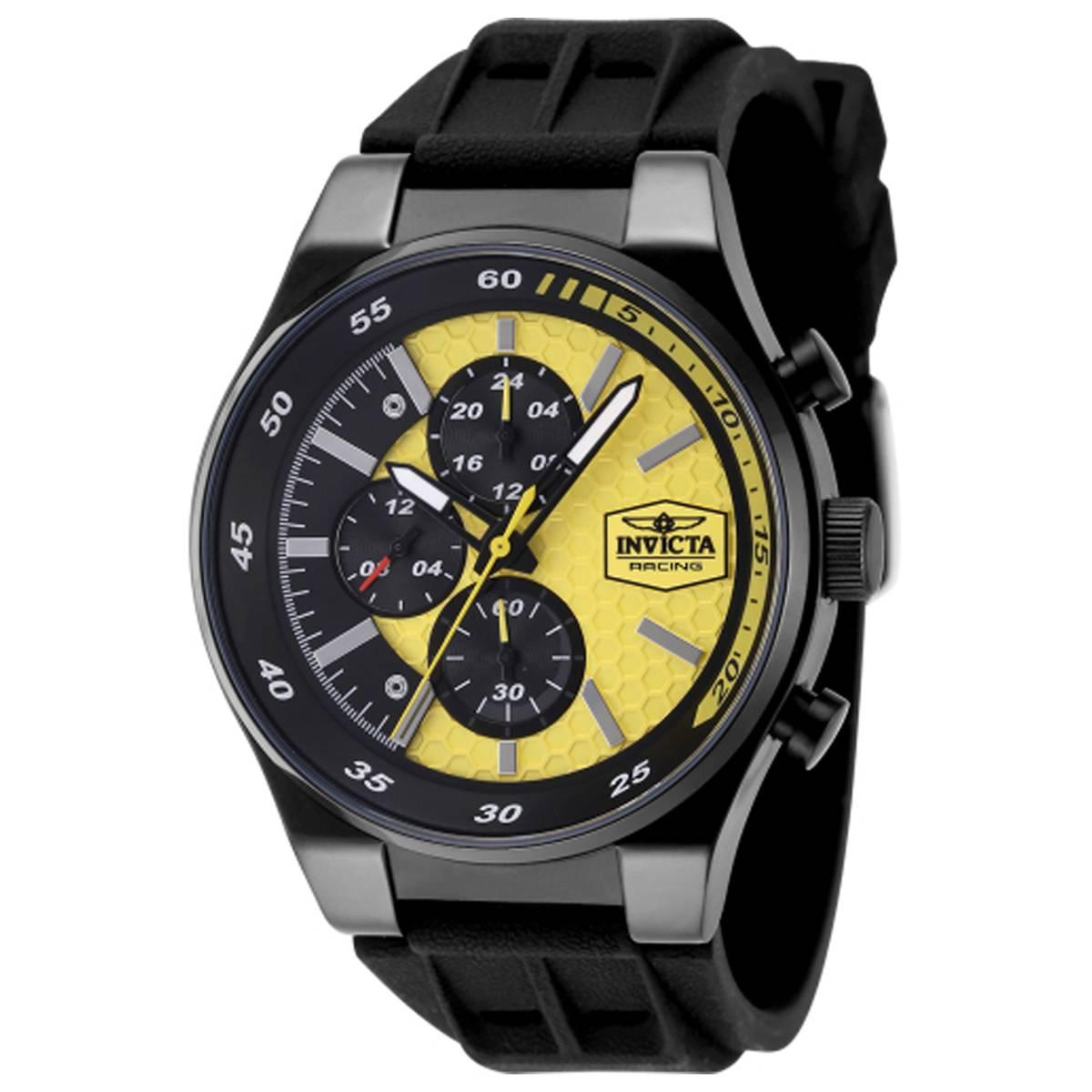 Invicta Mens 48876 Invicta Racing Quartz Chronograph Yellow Dial Watch - Black