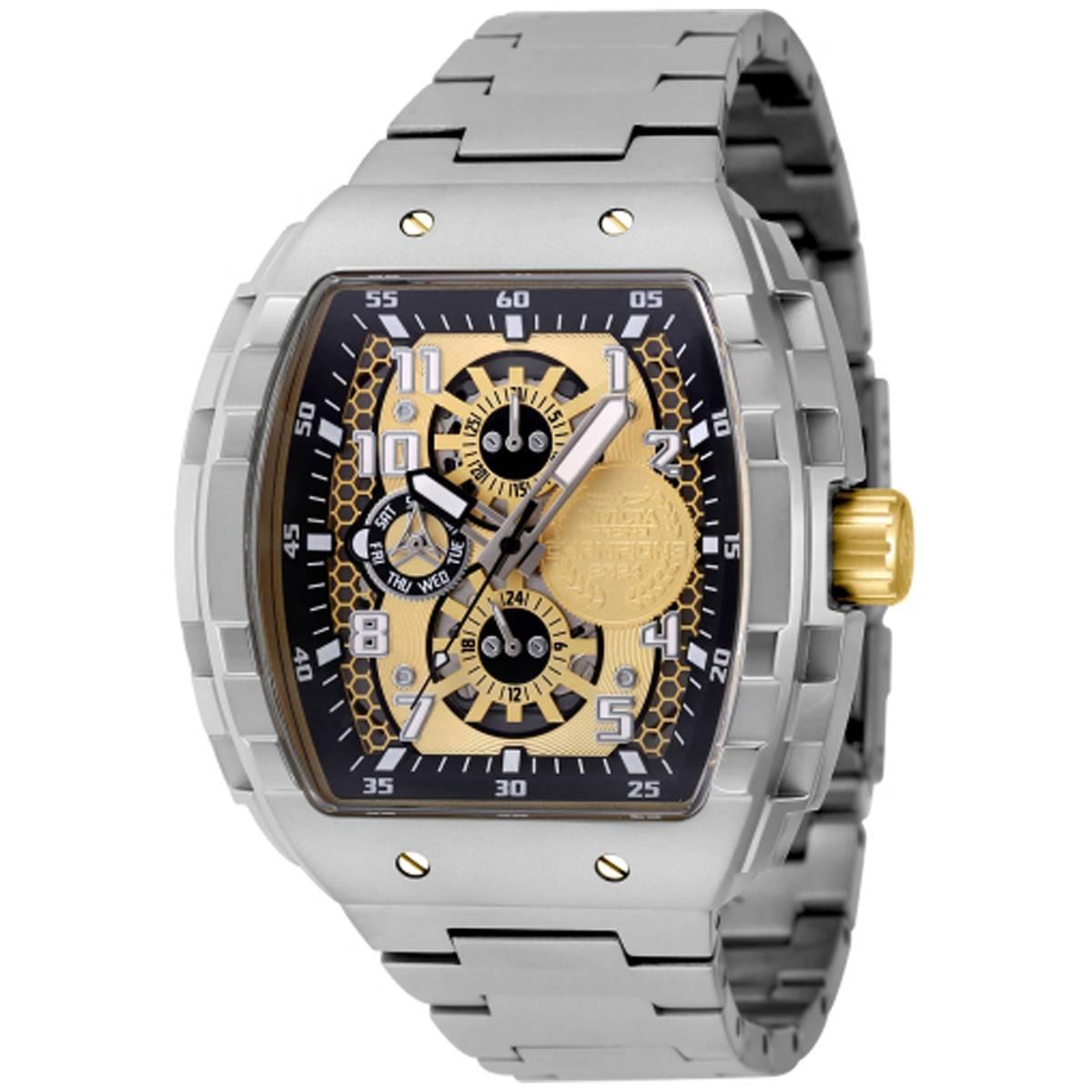 Click here for Mens Invicta Racing Black/Gold Dial Skeleton Quart... prices