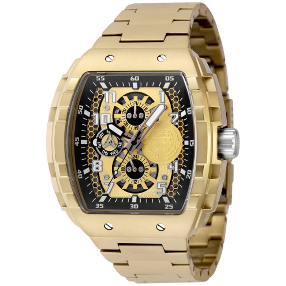 Click here for Mens Invicta Racing Black/Gold Skeleton Quartz Wat... prices