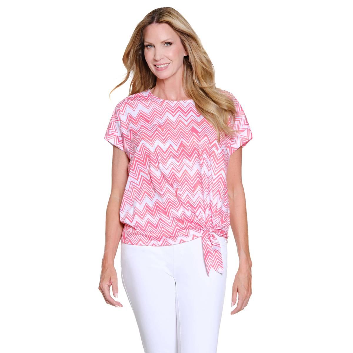 Click here for Petite Multiples Short Sleeve Chevron Tie Hem Blou... prices