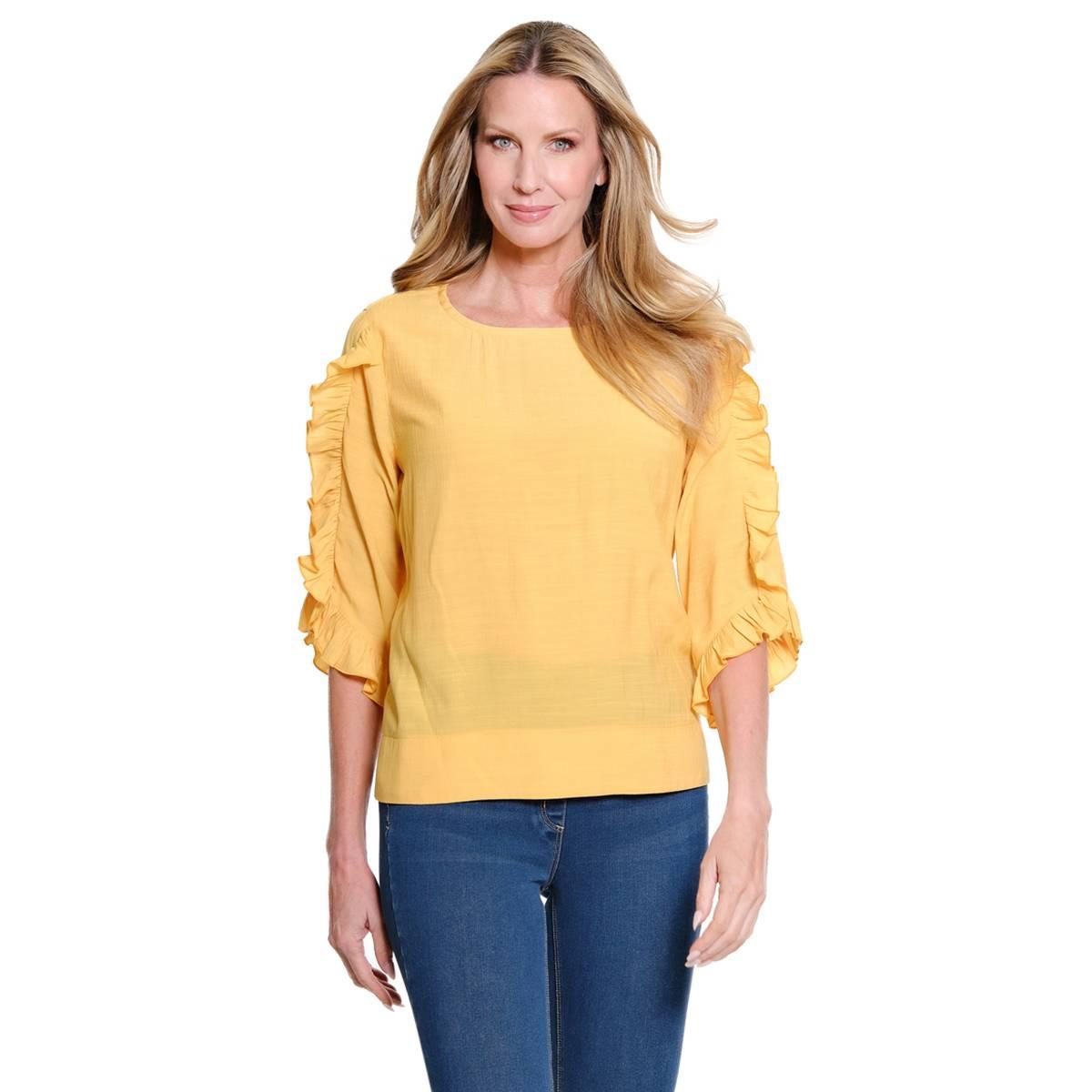Click here for Petite Multiples Elbow Ruffle Sleeve Solid Blouse prices