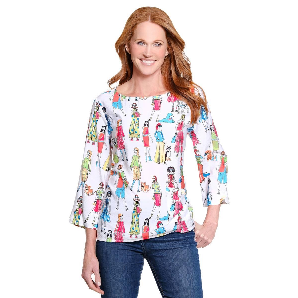 Click here for Womens Ali Miles 3/4 Sleeve Boat Neck Graphic Blou... prices