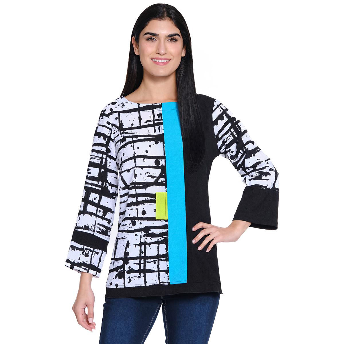 Click here for Petite Ali Miles 3/4 Sleeve Abstract Color Block B... prices