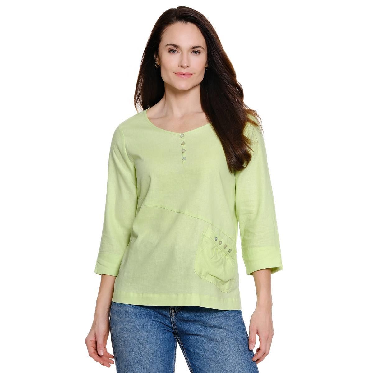 Click here for Womens Ali Miles 3/4 Sleeve Solid Henley Blouse prices