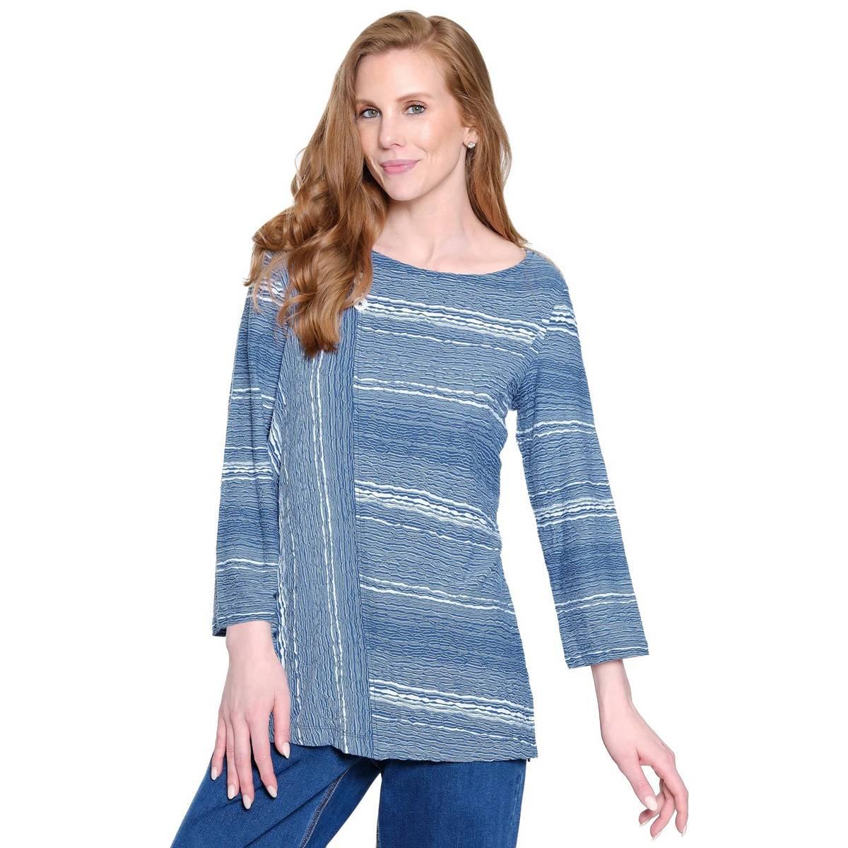 Click here for Womens Ali Miles 3/4 Sleeve Space Dye Stripe Blous... prices