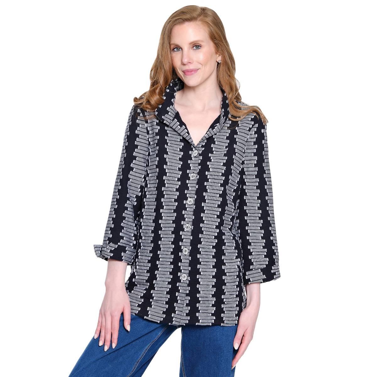 Click here for Petite Ali Miles Jacquard Button Front Abstract Bl... prices