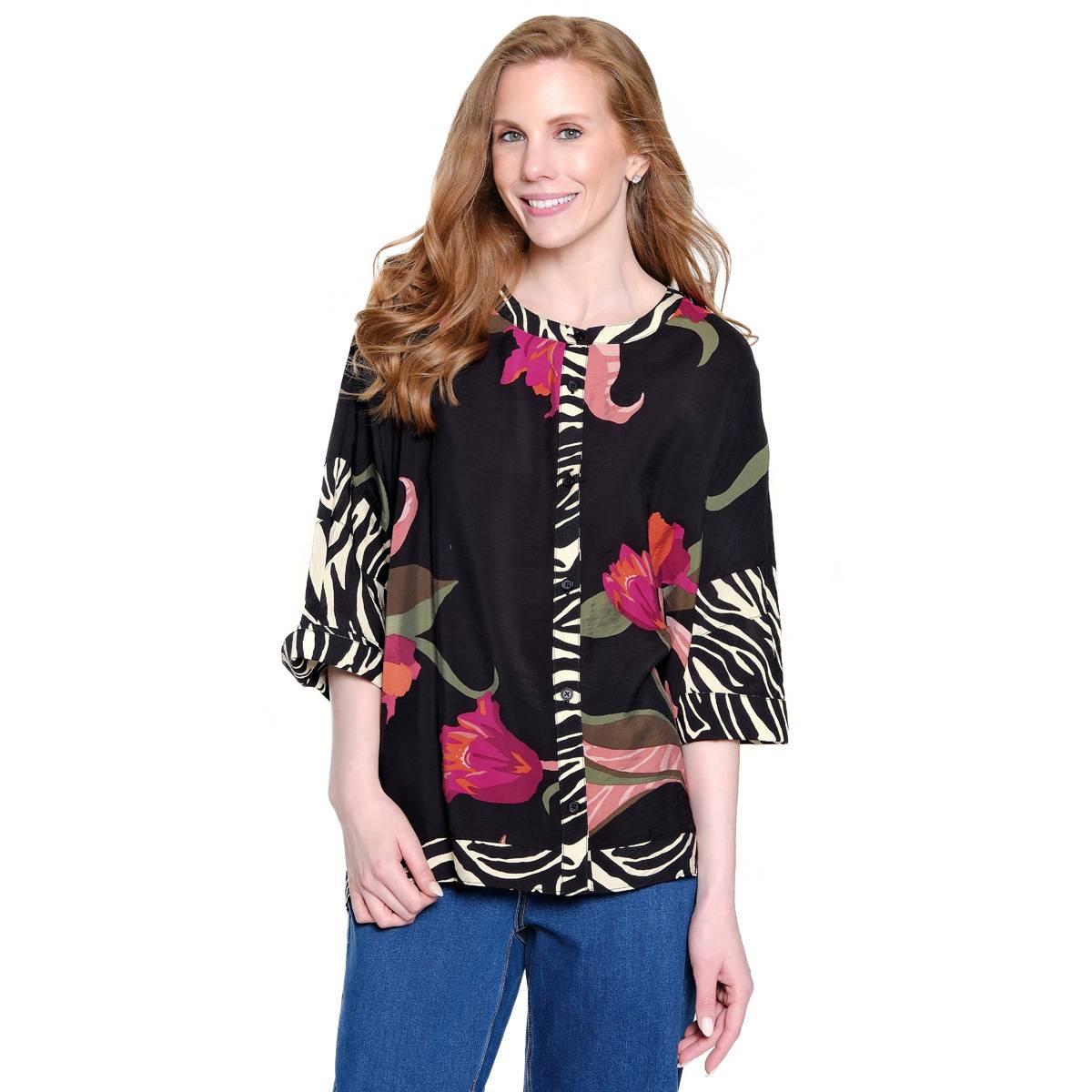 Click here for Womens Ali Miles Dolman Sleeve Floral Zebra Hem Bl... prices