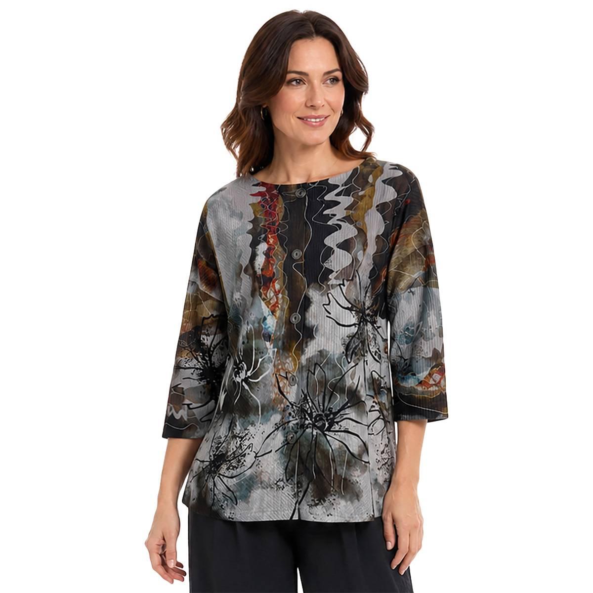 Click here for Plus Size Ali Miles 3/4 Sleeve Abstract Floral Bac... prices