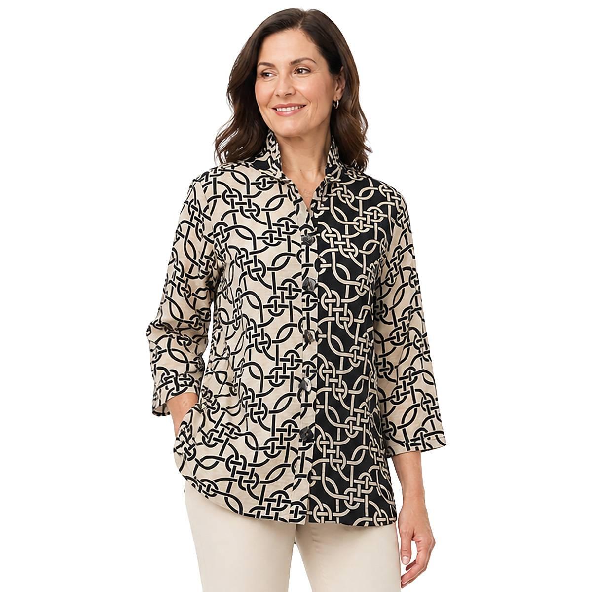 Click here for Womens Ali Miles 3/4 Sleeve Split Geometric Blouse prices