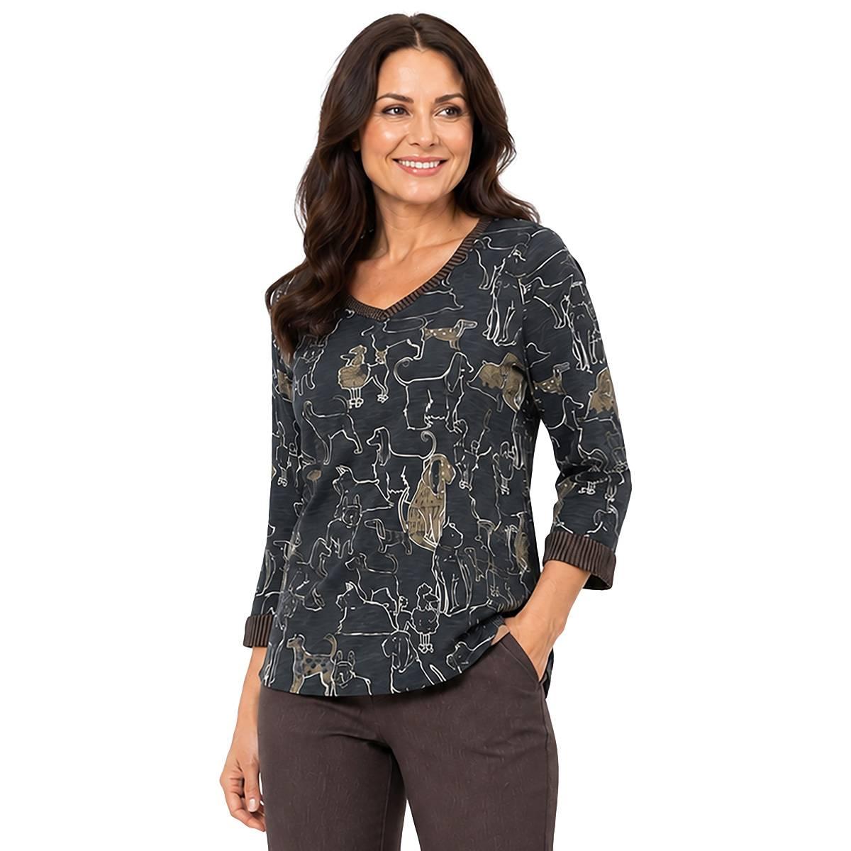 Click here for Plus Size Ali Miles 3/4 Sleeve V-Neck Dog Silhouet... prices