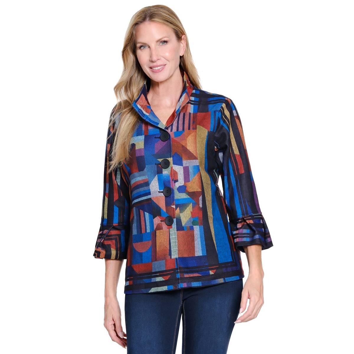 Click here for Womens Ali Miles Abstract Geometric Button Front B... prices