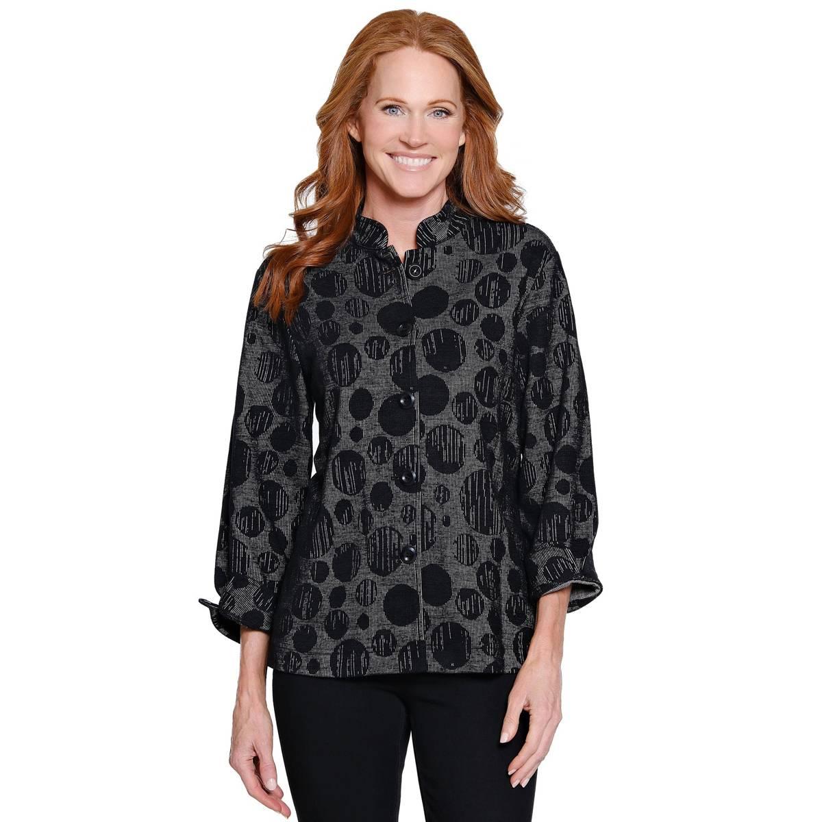 Click here for Womens Ali Miles Blouson Sleeve Mandarin Collar Do... prices