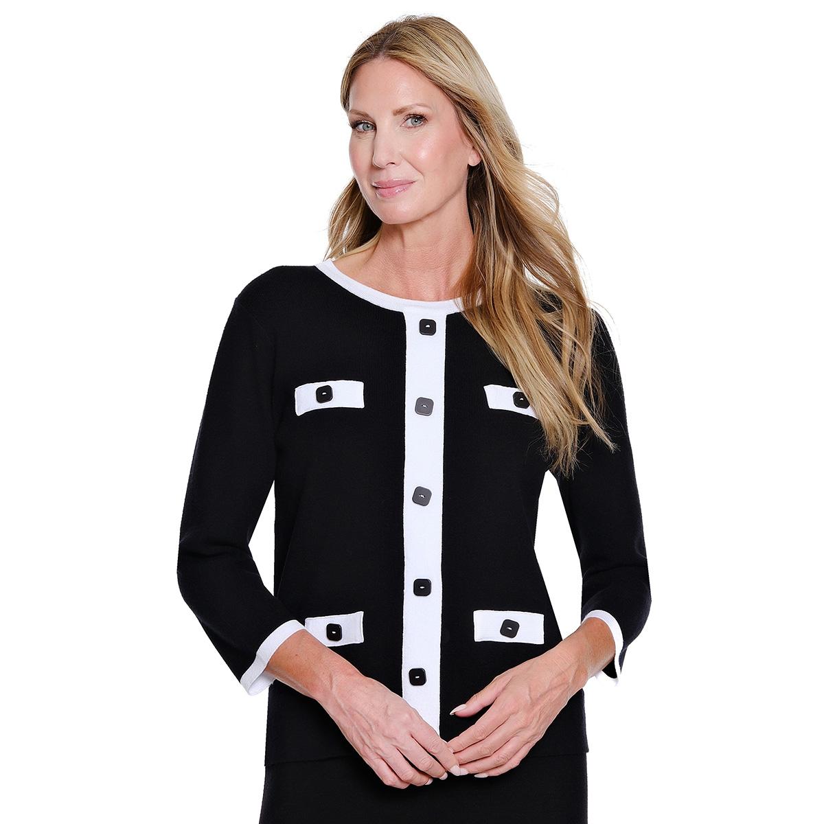 Click here for Womens Multiples 3/4 Sleeve Faux Button Front Swea... prices