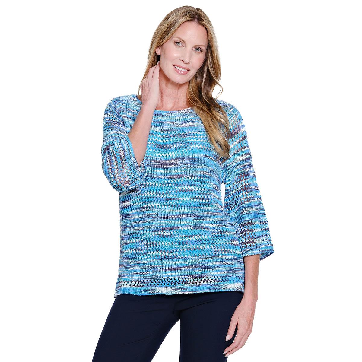 Click here for Petite Multiples 3/4 Sleeve Textured Space Dye Swe... prices