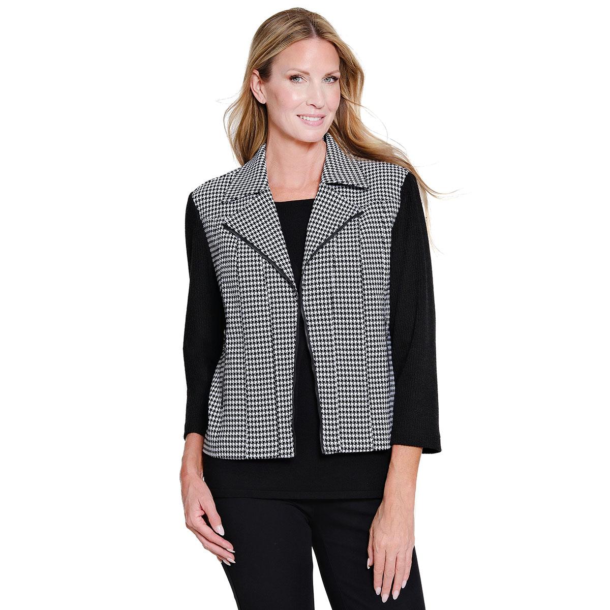 Click here for Petite Multiples 3/4 Sleeve Open Front Houndstooth... prices