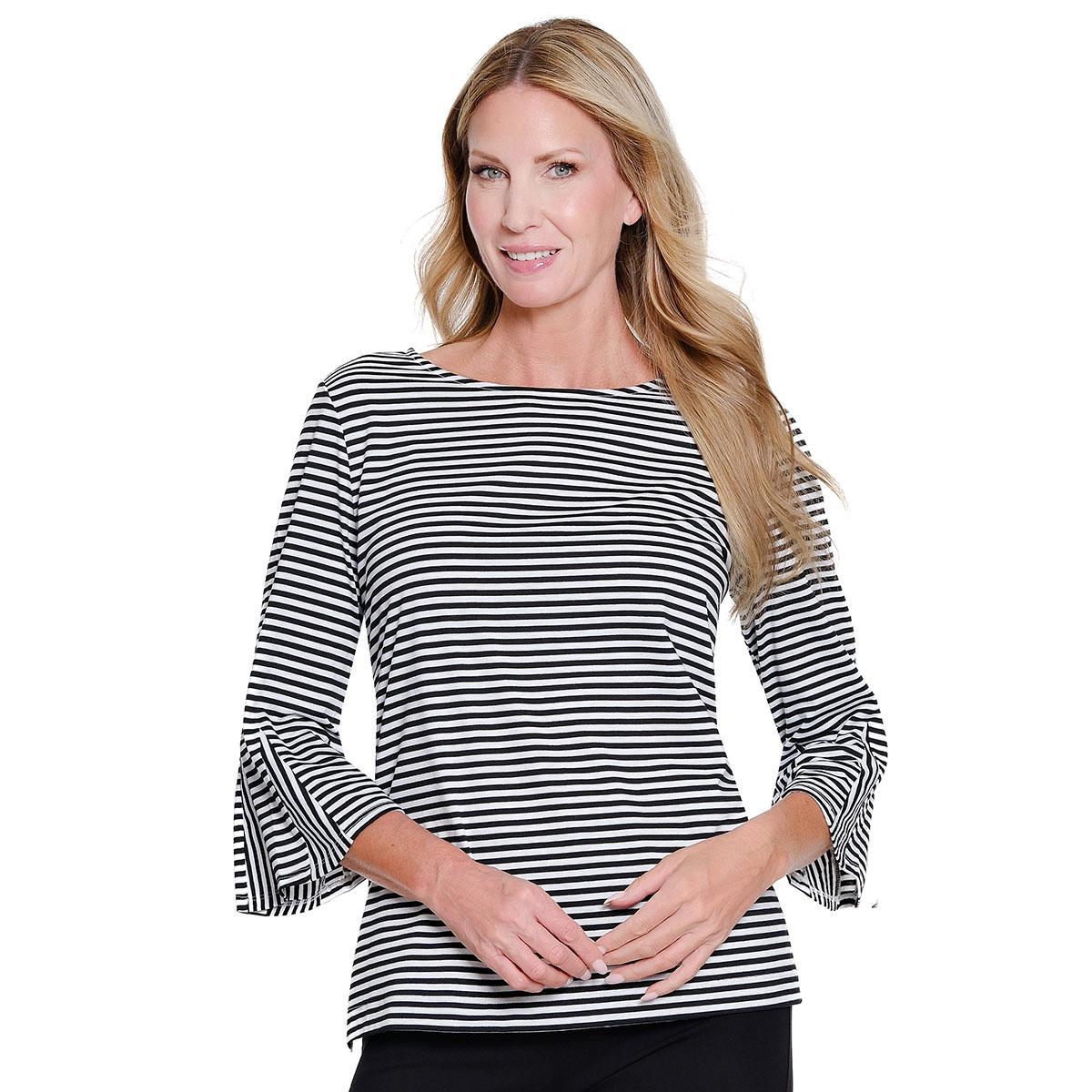 Click here for Petite Multiples 3/4 Flounce Sleeve Stripe Blouse prices