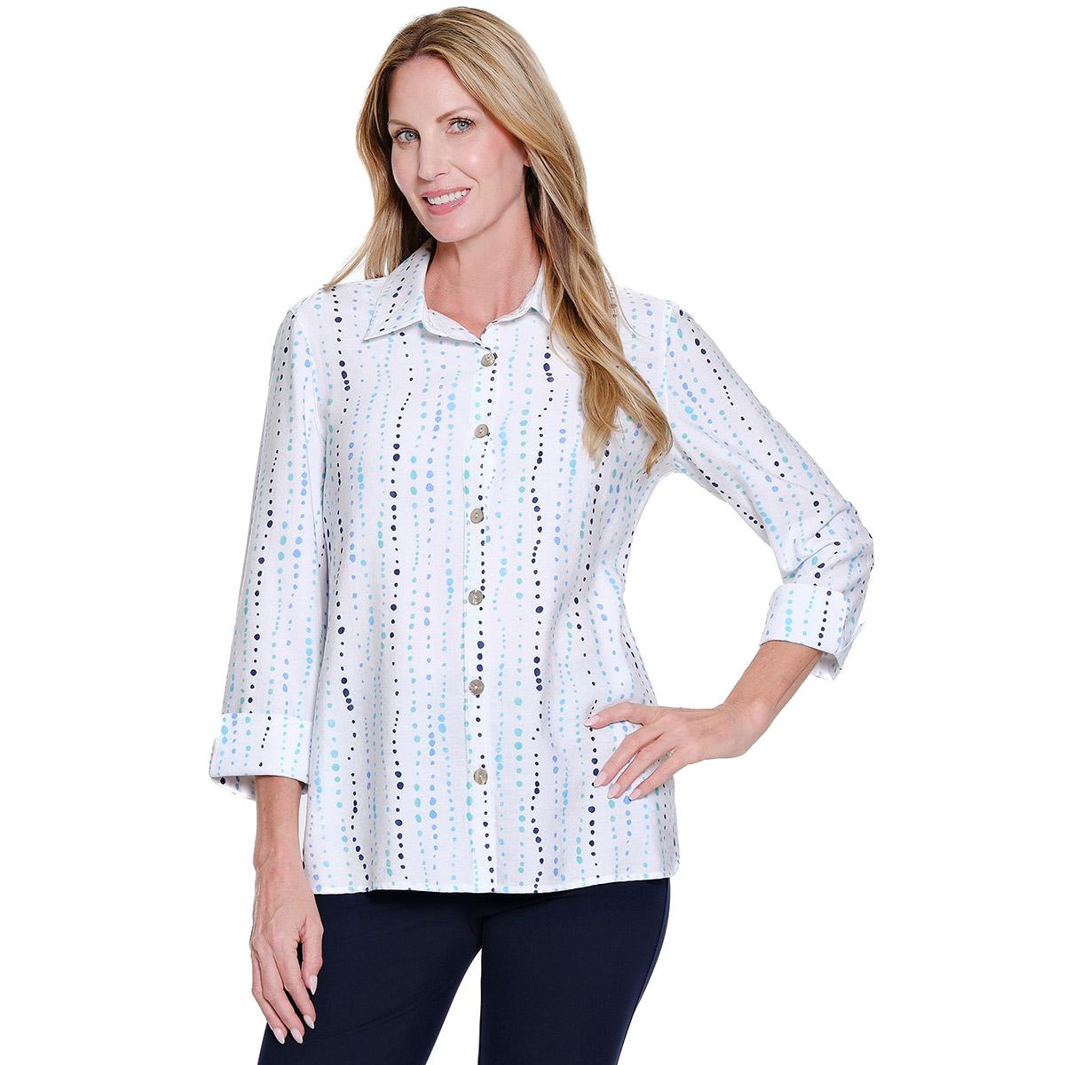 Click here for Petite Multiples 3/4 Sleeve Dot Stripe Casual Butt... prices